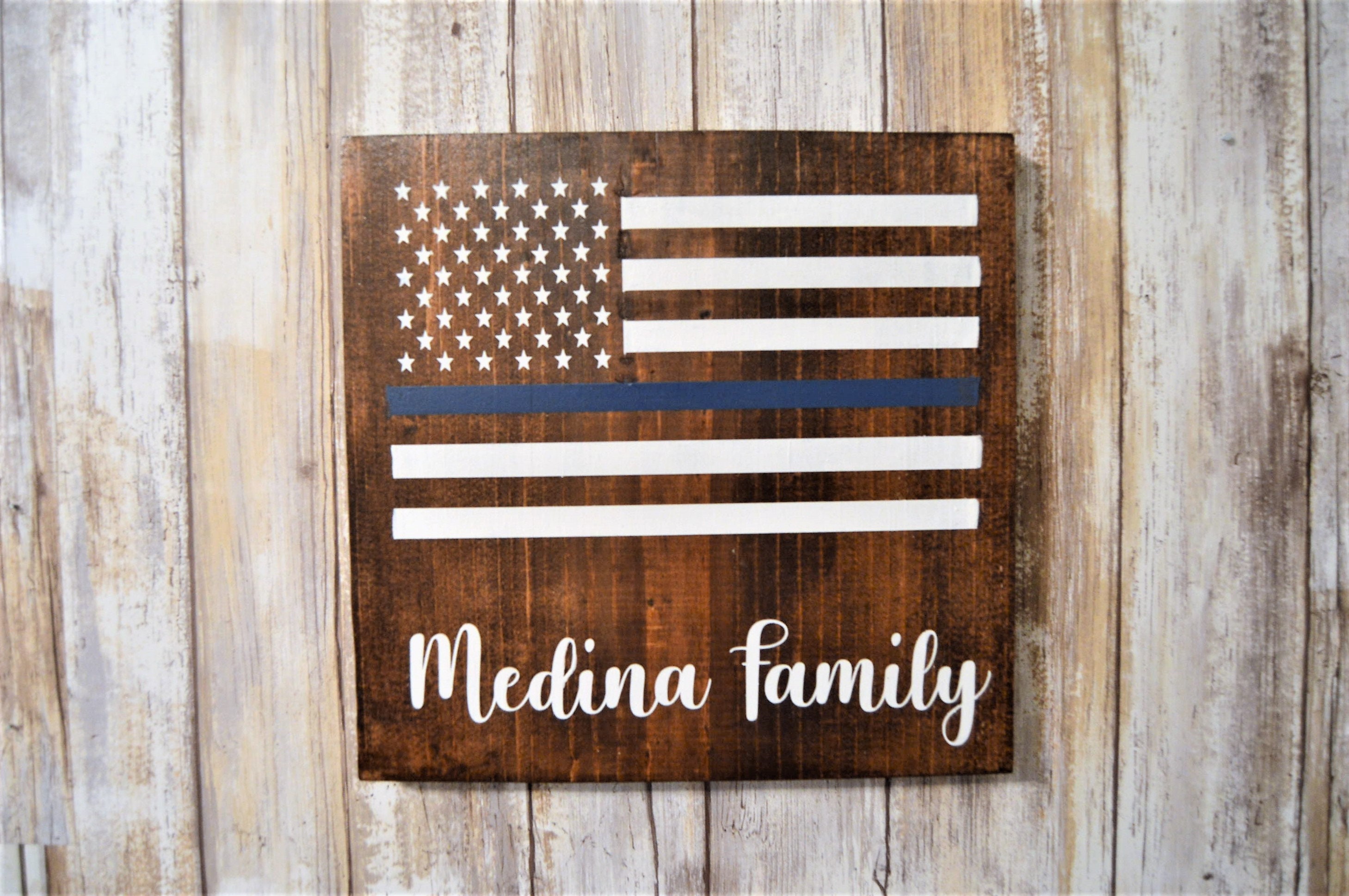 Thin Blue Line Flag Wood Personalized Sign Law Enforcement | Etsy
