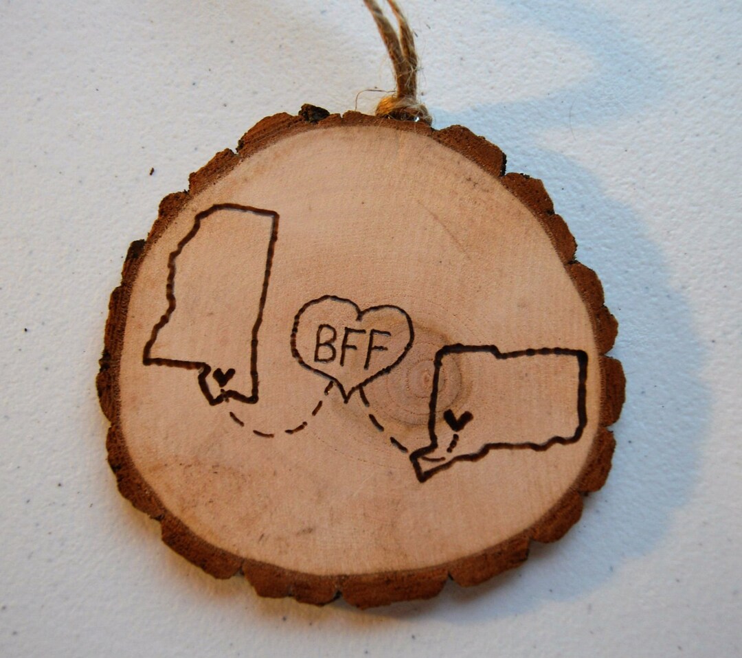 Wood Burned Wood Tree Slice , Long Distance Best Friend , Family ...