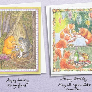Birthday Card Set, Animal Greeting Cards, Watercolor Cards - Etsy