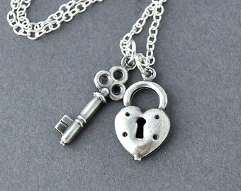 Best friend necklace friendship necklace bff key and lock | Etsy