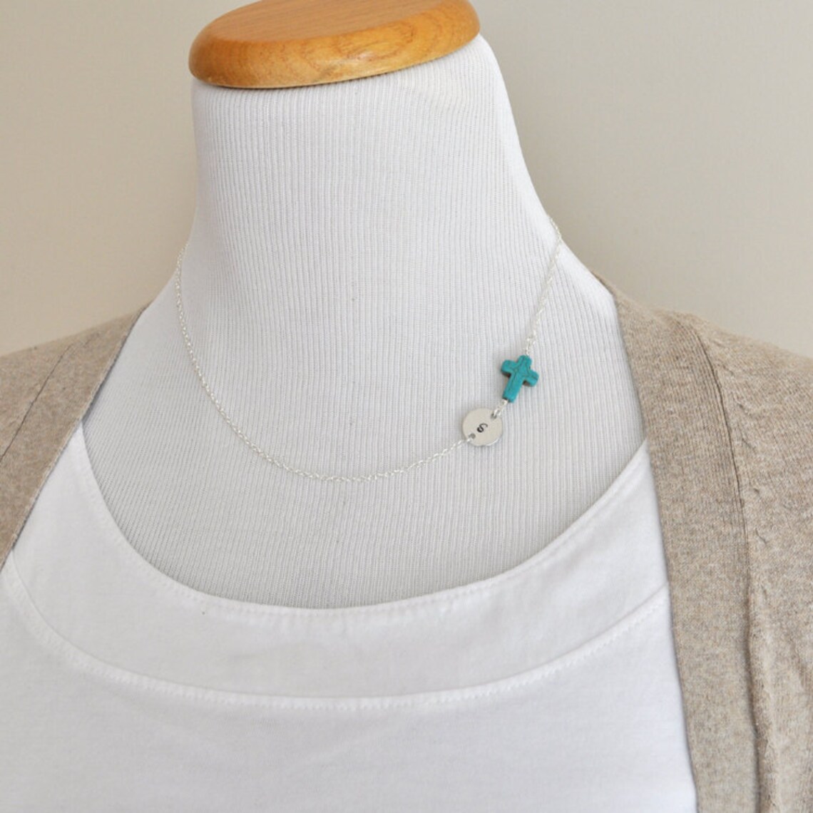 Turquoise Cross Initial Necklace Turquoise Necklace - Etsy