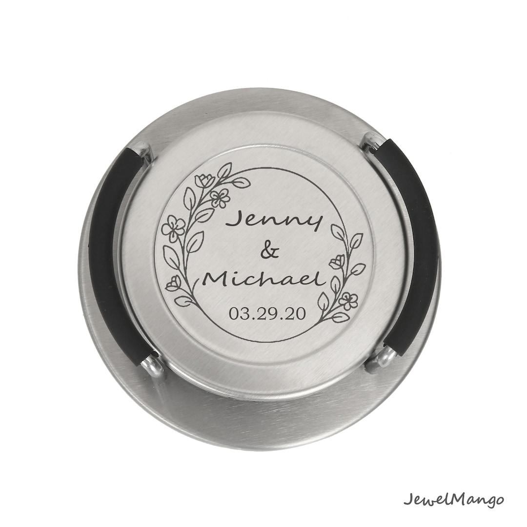 Personalized Stainless Steel Coaster Set With Holder, Custom Wedding ...