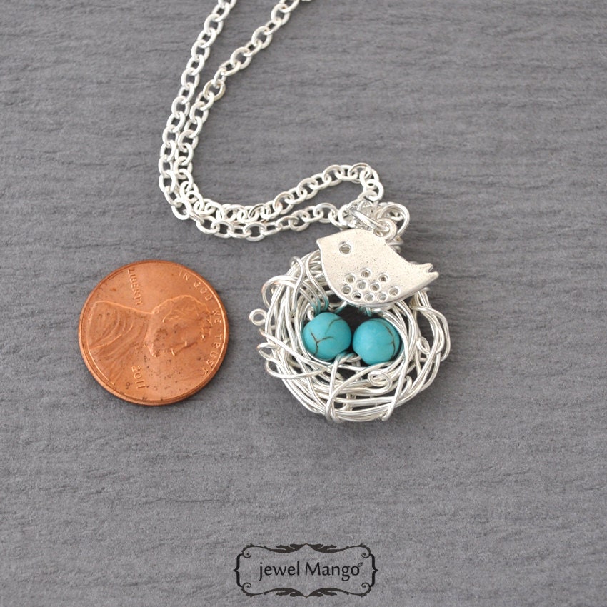 Long Turquoise Silver Robin's Eggs in the Nest With Bird - Etsy