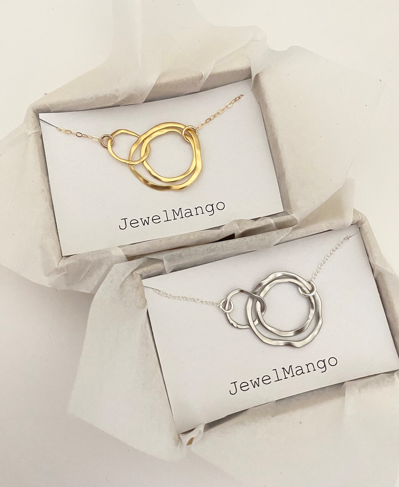 Gold Triple Rings, Three Ring Necklace, Past Present Future, Linked ...
