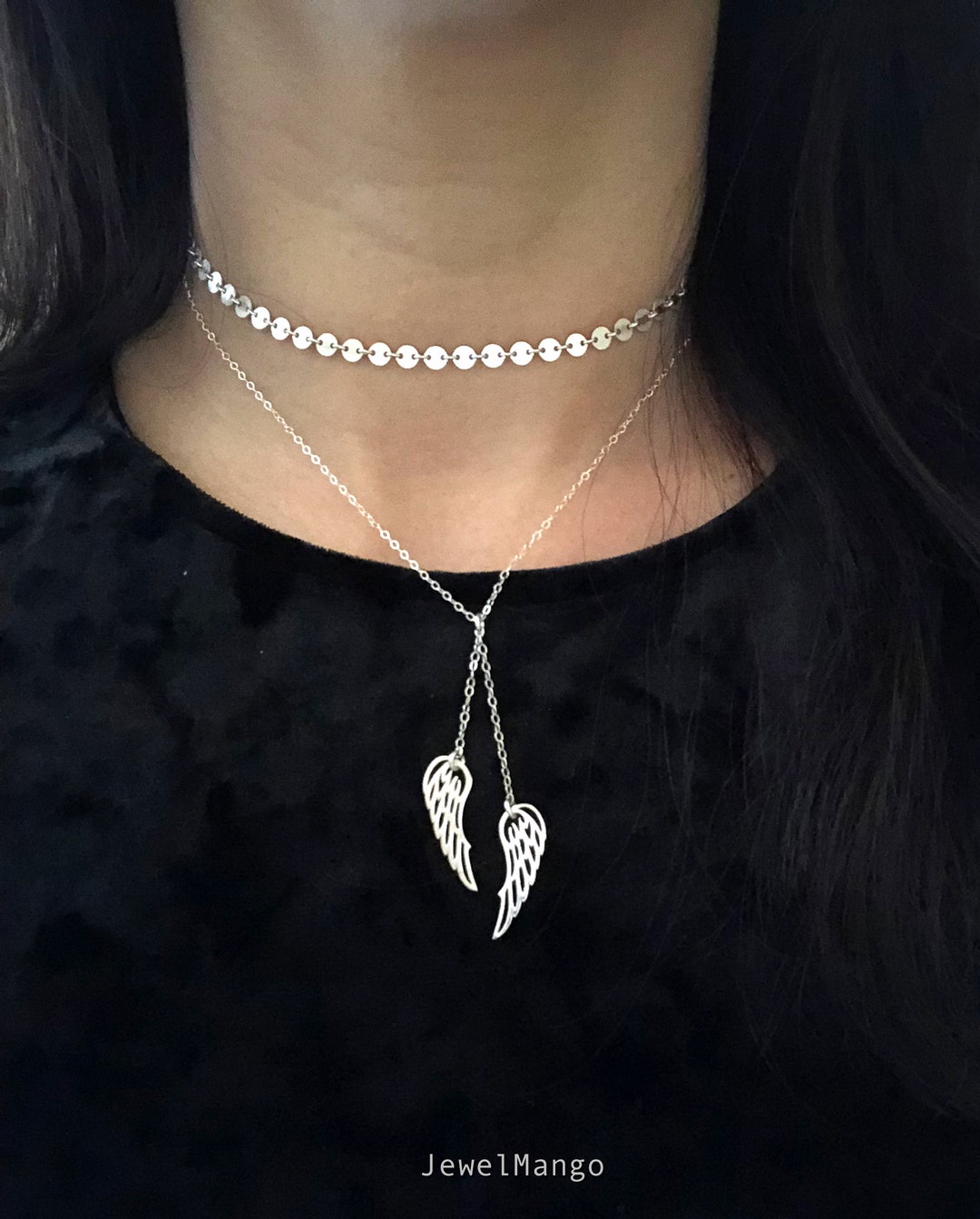 Layered Necklace, Sterling Silver Choker, Layered Choker Necklace, Coin ...