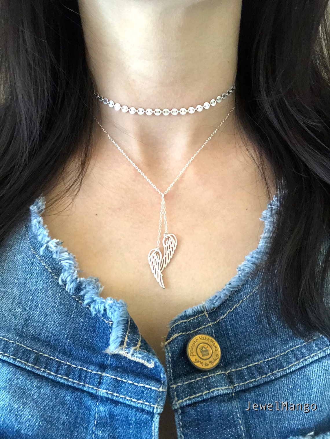 Layered Necklace, Sterling Silver Choker, Layered Choker Necklace, Coin ...