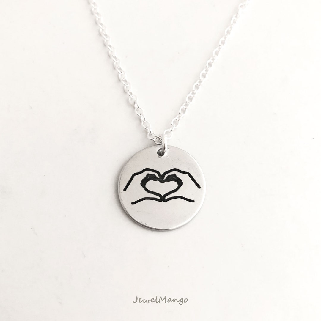 Heart Hands Necklace, Engraved Hand Sign Necklace, Friendship Jewelry ...
