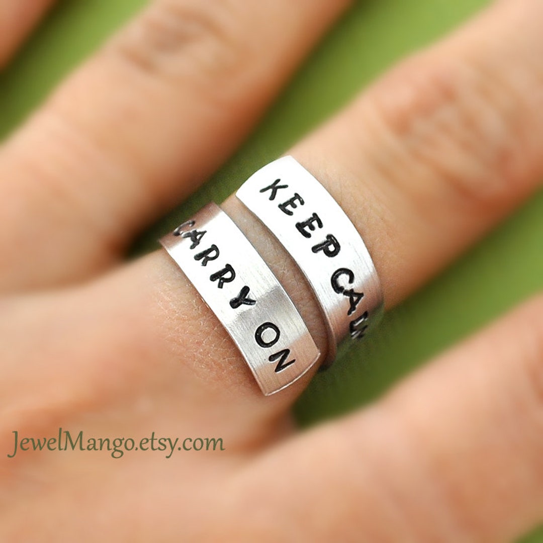 Keep Calm and Carry on Ring, Custom Ring, Personalized Ring, Happy Ring ...