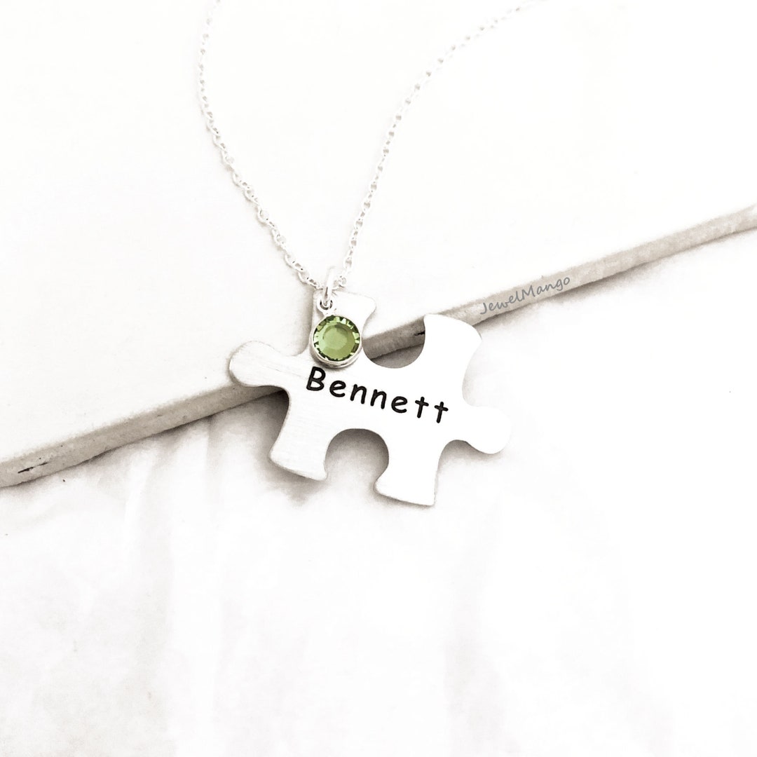 Personalized Puzzle Piece PEACE Necklace, Custom Puzzle Pendant, Jigsaw ...