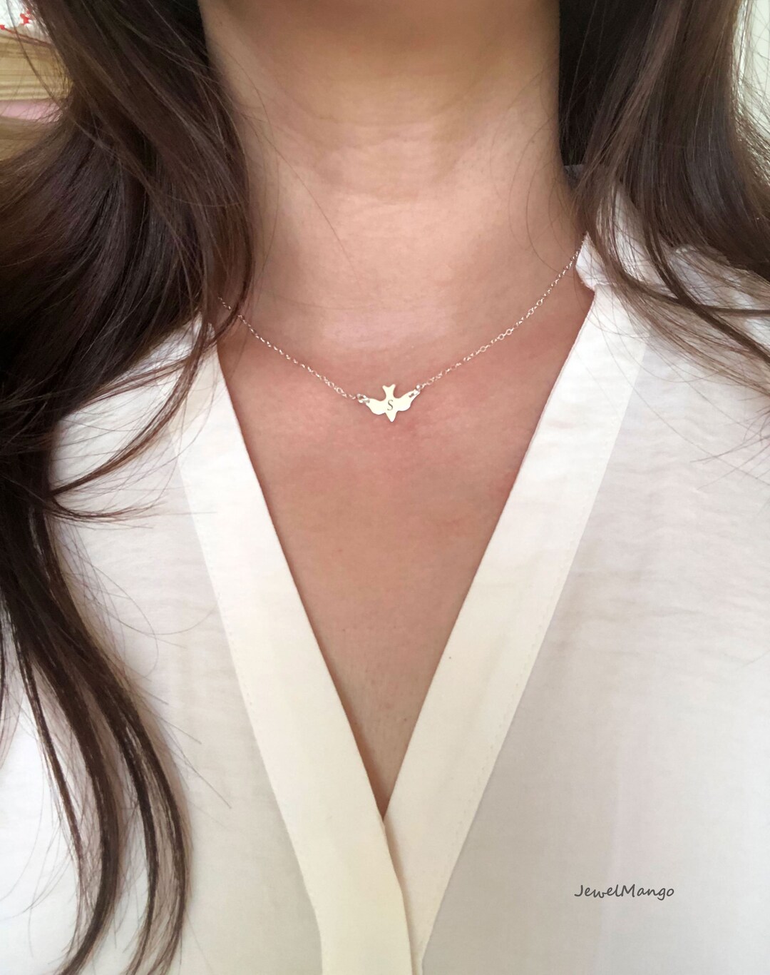 Dainty Dove Necklace, Soaring Dove, Soaring Bird, Minimalist Necklace ...