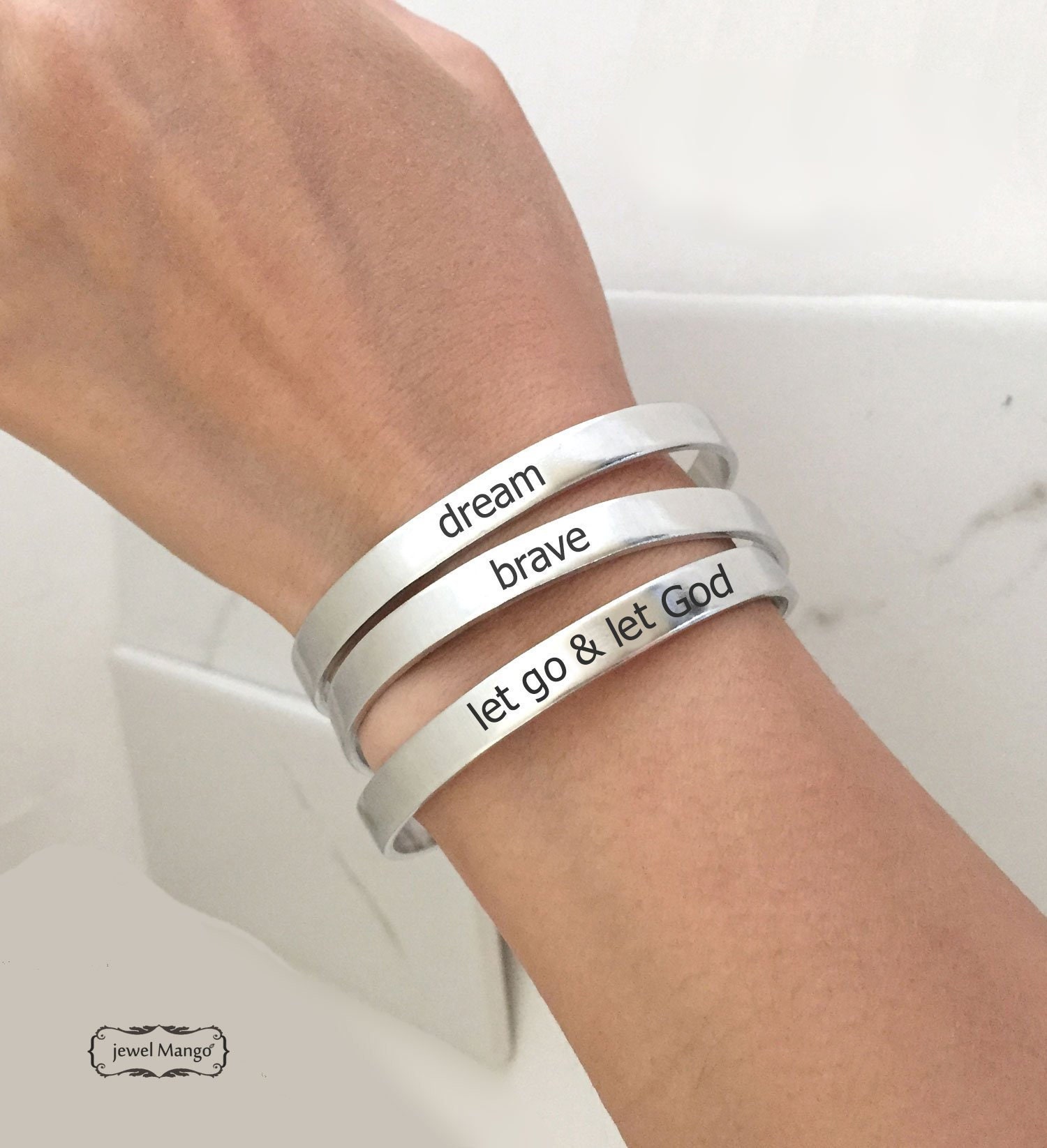 Let Go & Let God, Personalized Cuff Bracelet, Inspirational Bracelet ...