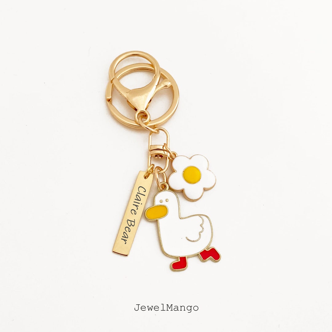 Custom Cute Duck Keychain Gold, Personalized Name Duck Bag Charm, Cute ...