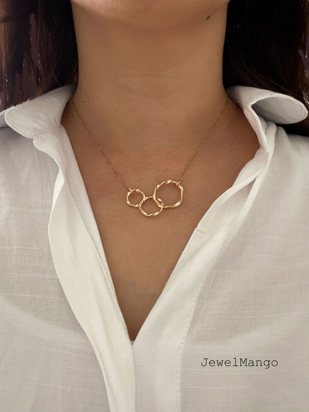 Gold Triple Ring Circle Necklace Silver Triple Ring Minimalist