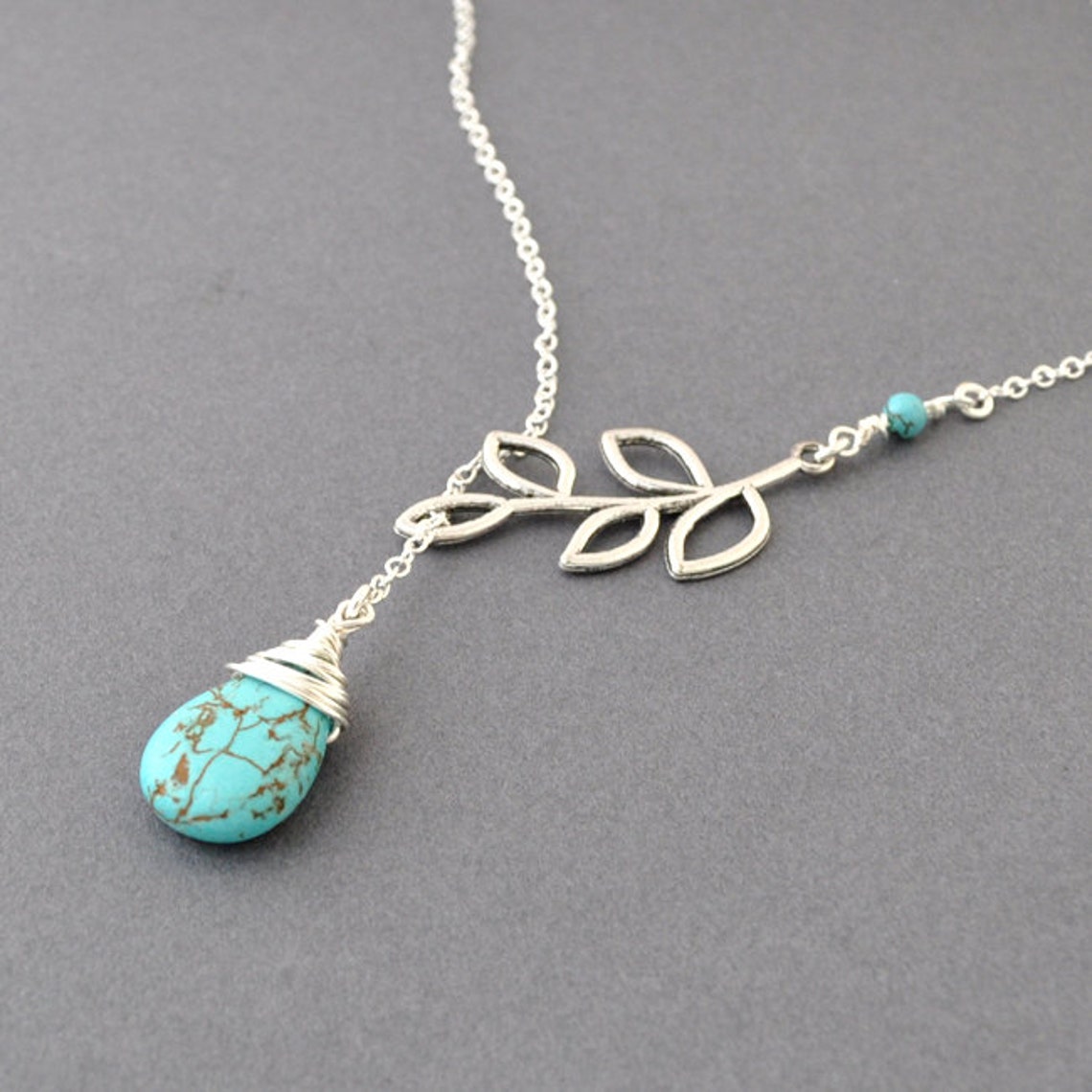 Leaves With Turquoise Necklace Bridesmaid Gifts, Birthday Gift ...