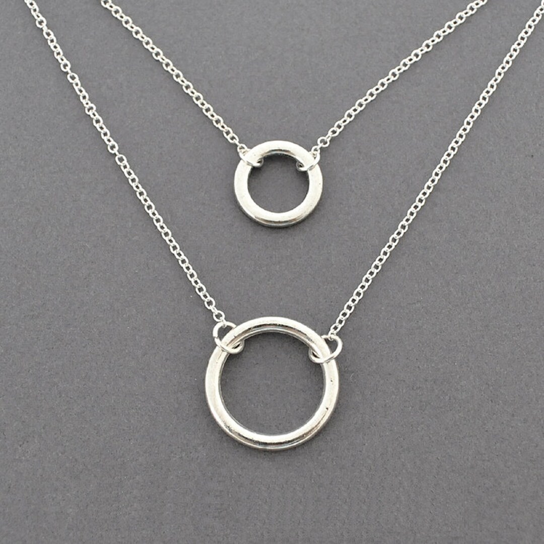 Silver Double Round Ring Necklace, Everyday Necklace, Halo, Simple ...