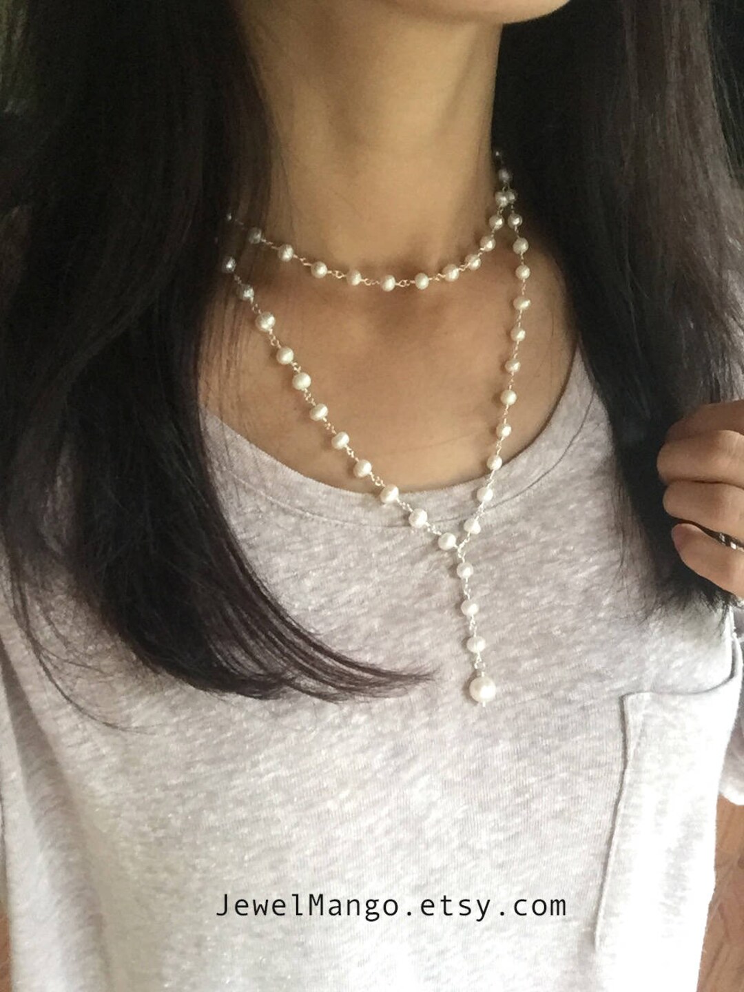 Pearl Rosary Chain Necklace, Rosary Style Necklace, Pearl Choker ...