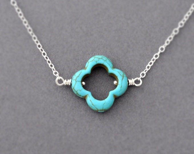 Turquoise Quatrefoil Necklace, December Birthday, Blue Magnesite Lucky ...