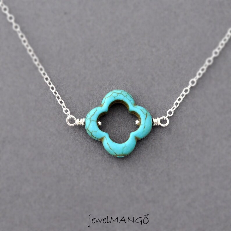 Turquoise Quatrefoil Necklace December Birthday Blue - Etsy