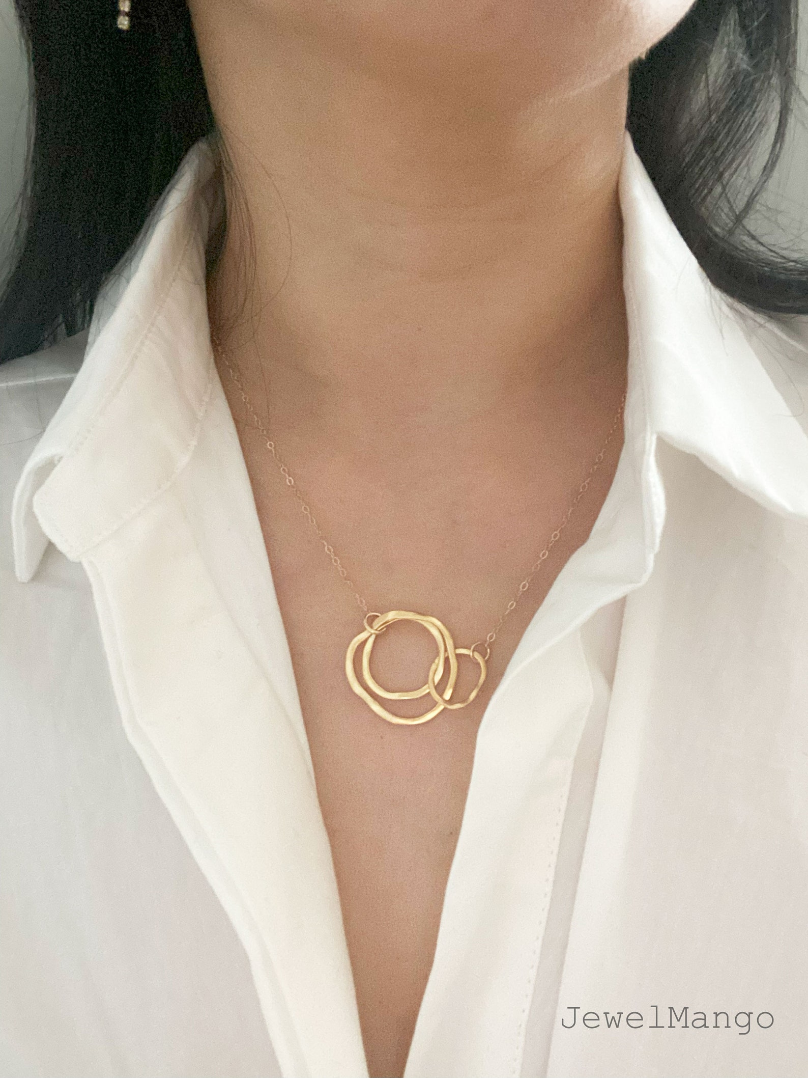Gold Triple Rings, Three Ring Necklace, Past Present Future, Linked ...