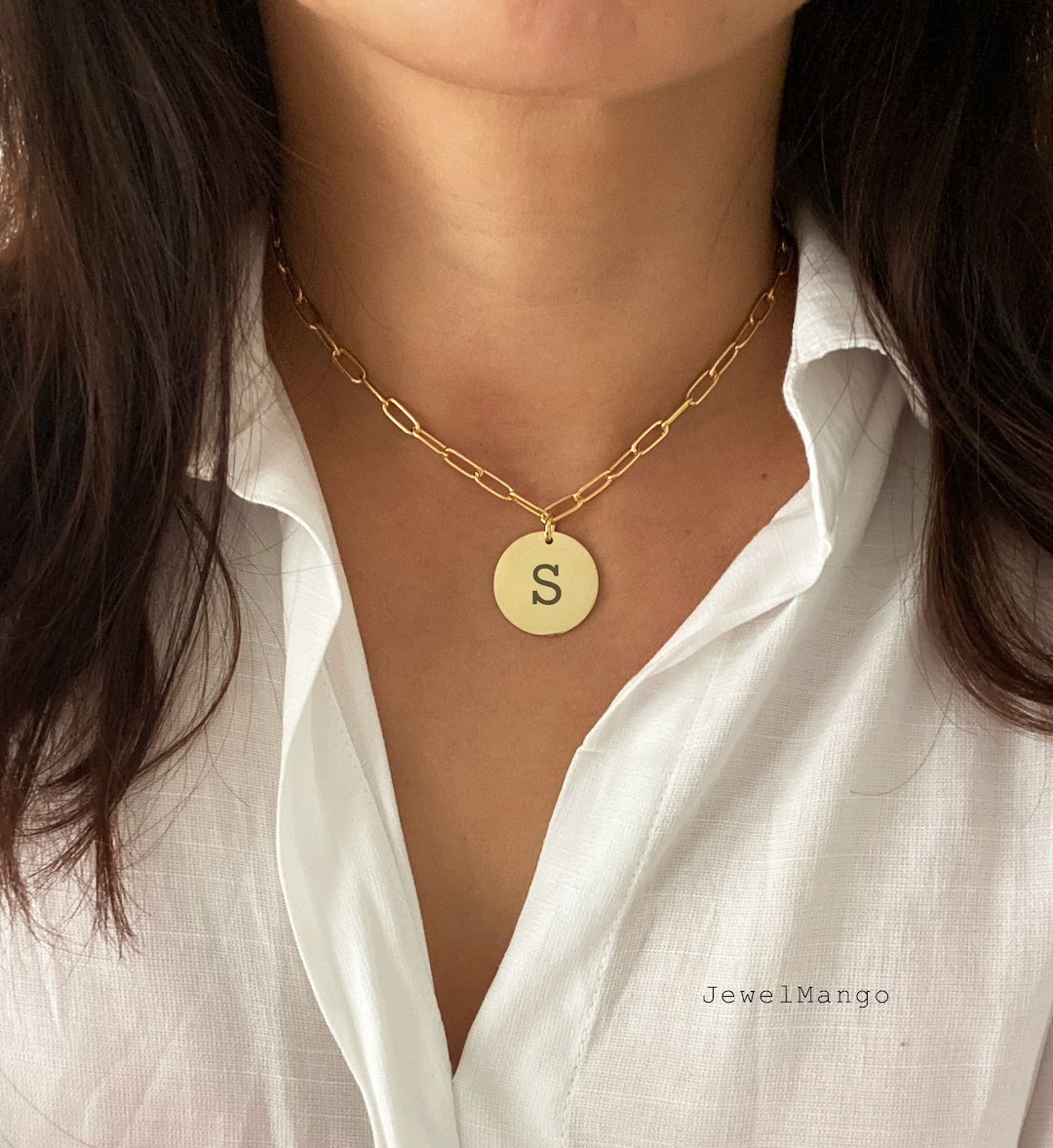 Gold Paper Clip Coin Necklace, Perfect Layering Link Necklace ...