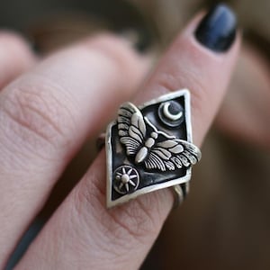 Moth Ring, Night Butterfly Ring, Sun and Moon Ring, Celestial Jewelry ...