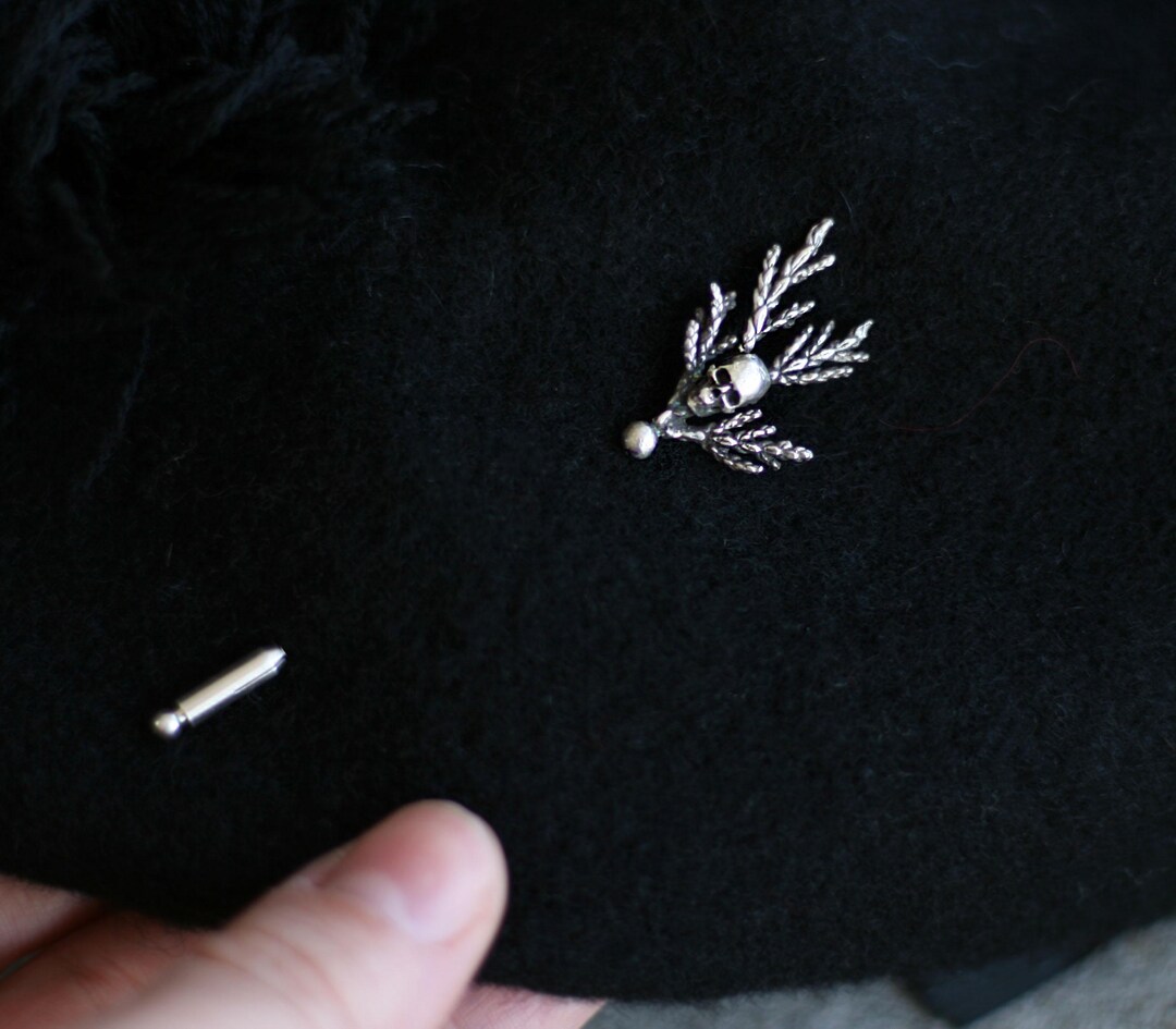 Sterling Silver Memento Mori Lapel Pin, Ascot Pin, Dragonfly Stickpin ...