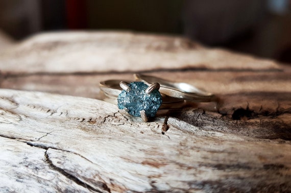 Engagement Ring Rough Diamond Ring Raw Diamond Ring Blue | Etsy