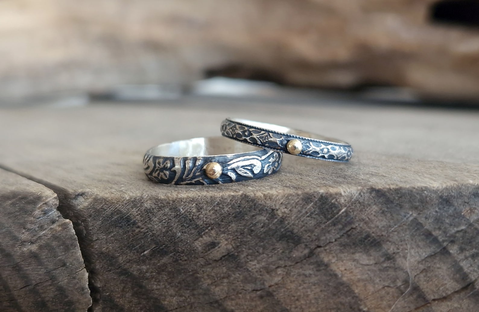 Relic Ring Sterling Silver and 18K Gold Rings Antique Style - Etsy