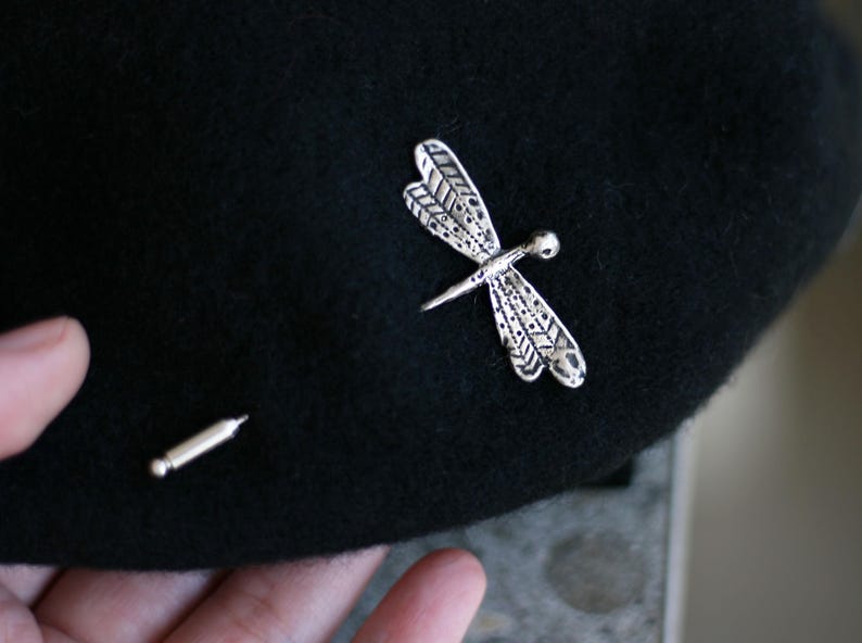 Sterling Silver Memento Mori Lapel Pin, Ascot Pin, Dragonfly Stickpin ...