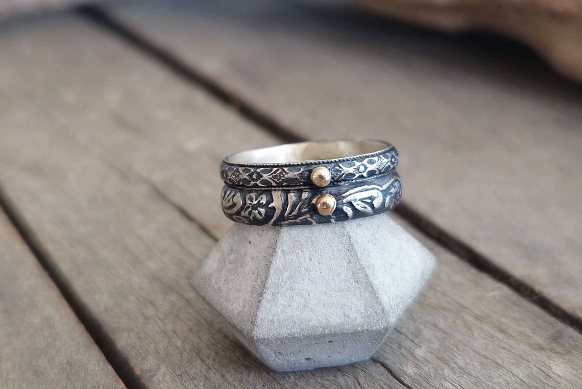 Relic Ring Sterling Silver and 18K Gold Rings Antique Style - Etsy