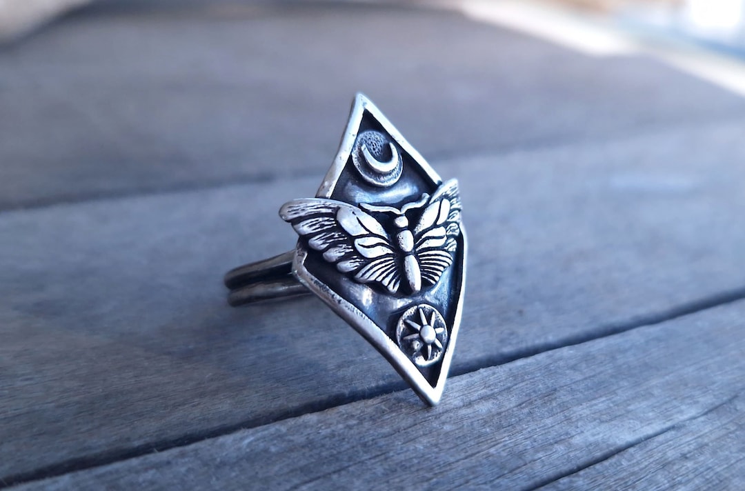 Moth Ring, Night Butterfly Ring, Sun and Moon Ring, Celestial Jewelry ...