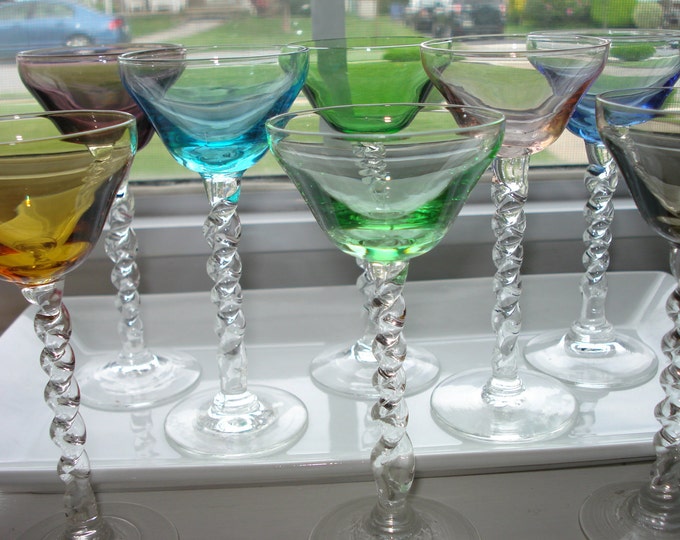 Vintage Twisted Stem Colored Cordial Glasses 1940s Italy Etsy