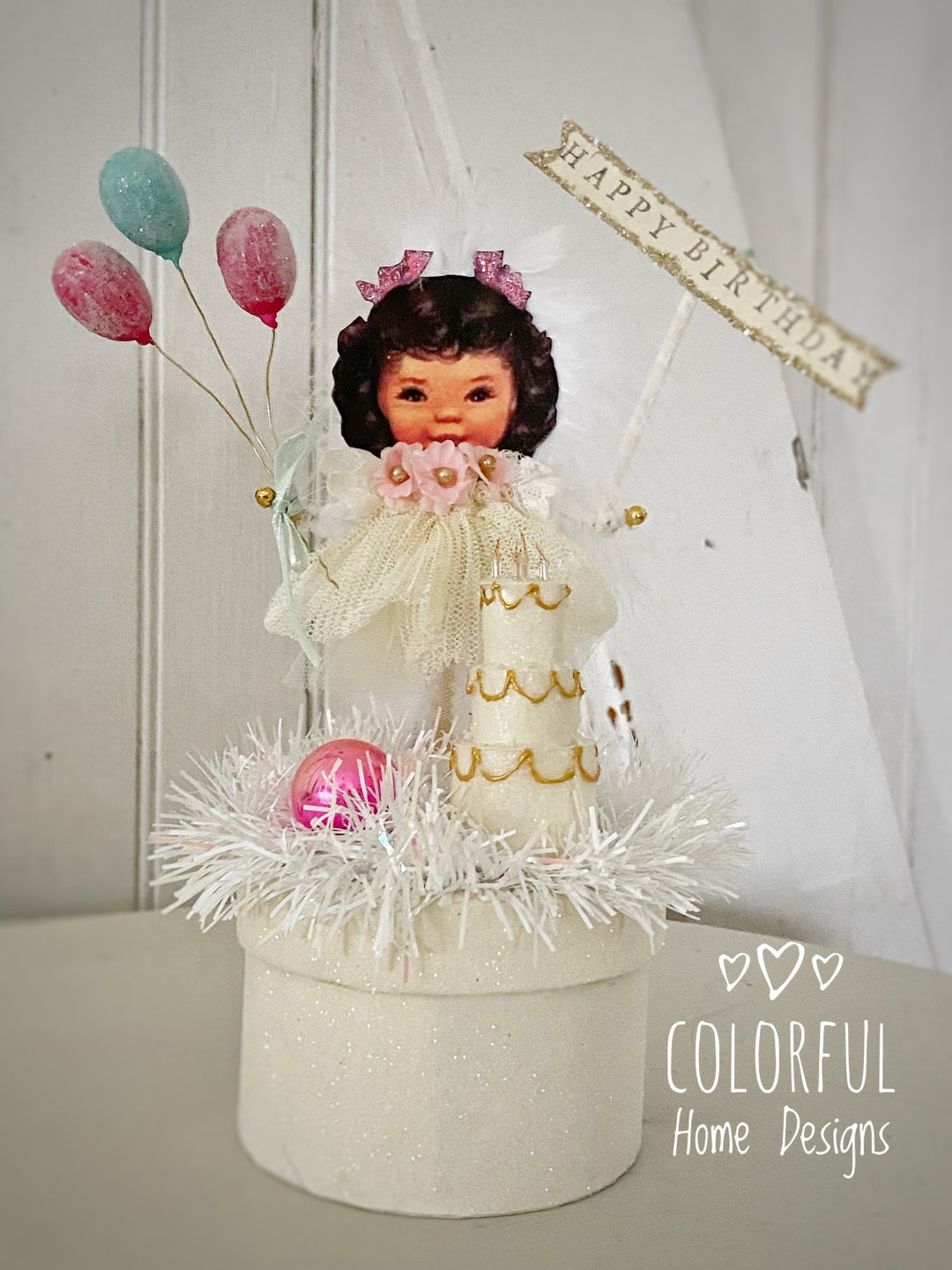 Girls Birthday Centerpiece, Birthday Assemblage, Cake Topper, Birthday ...