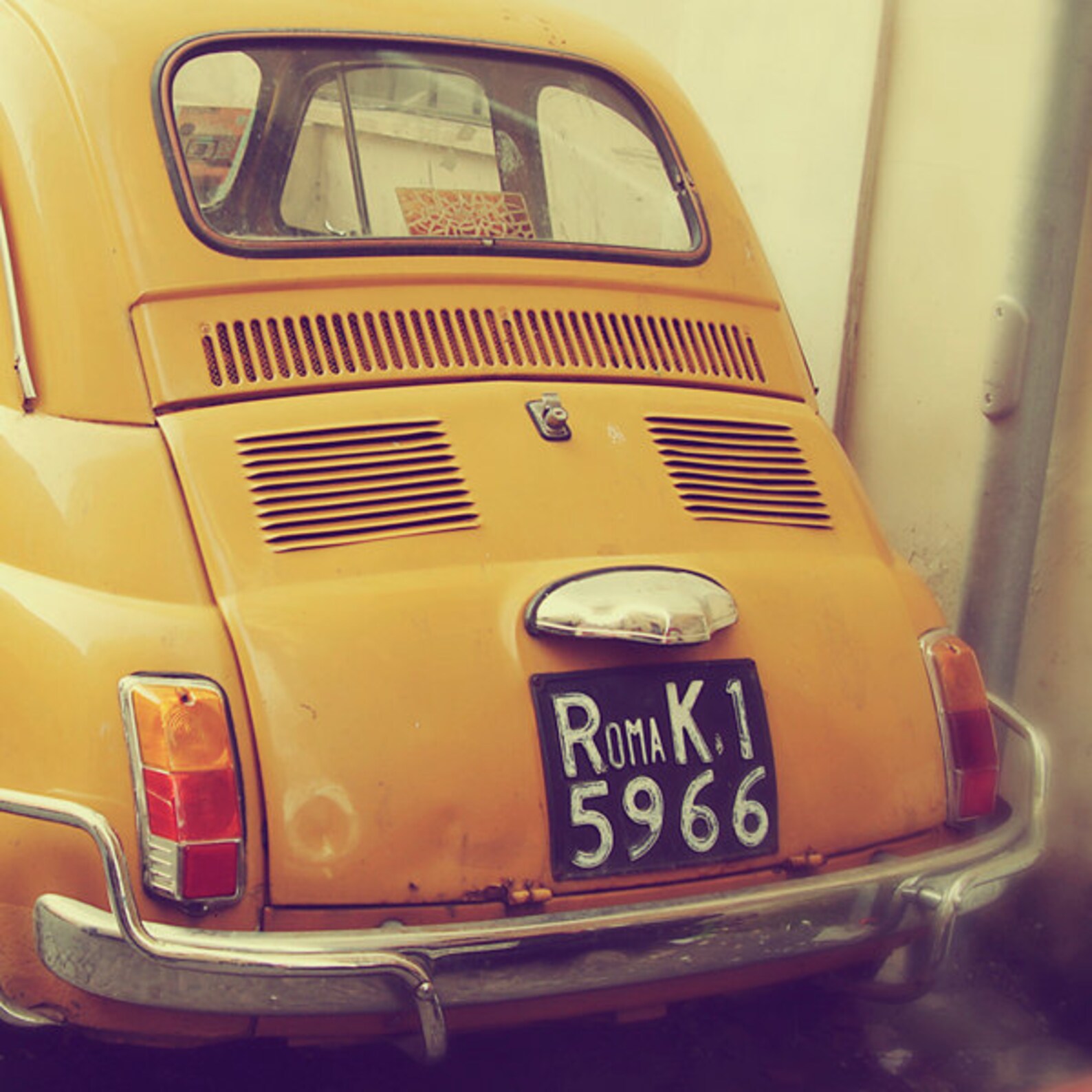 Car Photograph Rome Roma Italy Yellow Vintage Car - Etsy