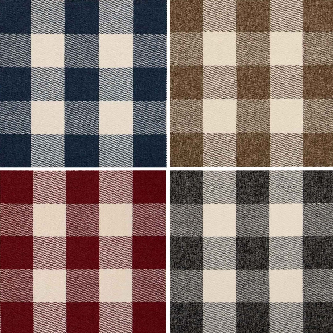 Navy Blue Plaid Upholstery Fabric Black Large Scale Plaid Fabric for ...