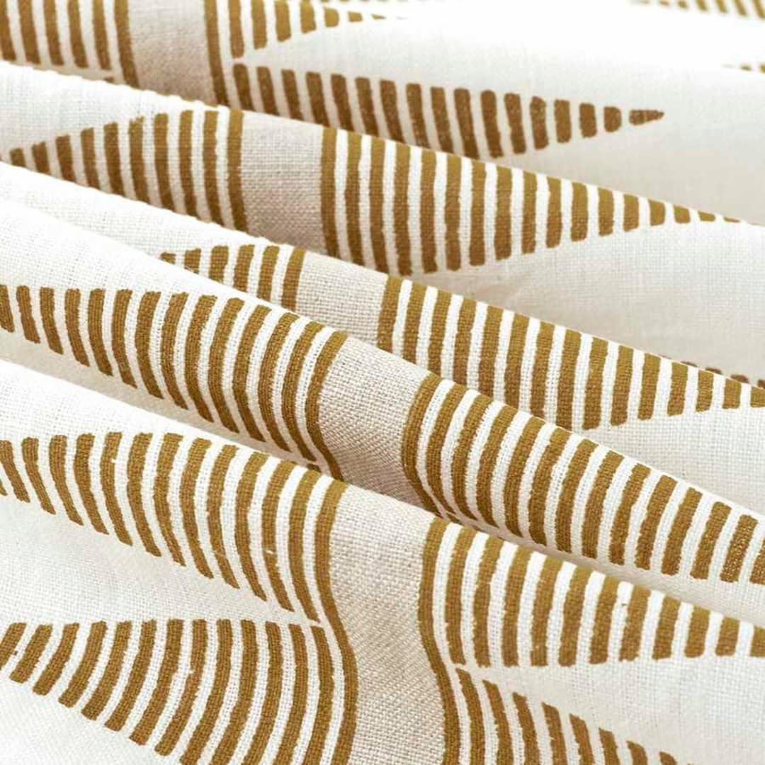 Gold Geometric Upholstery Fabric – Gold and White Linen Striped Fabric ...