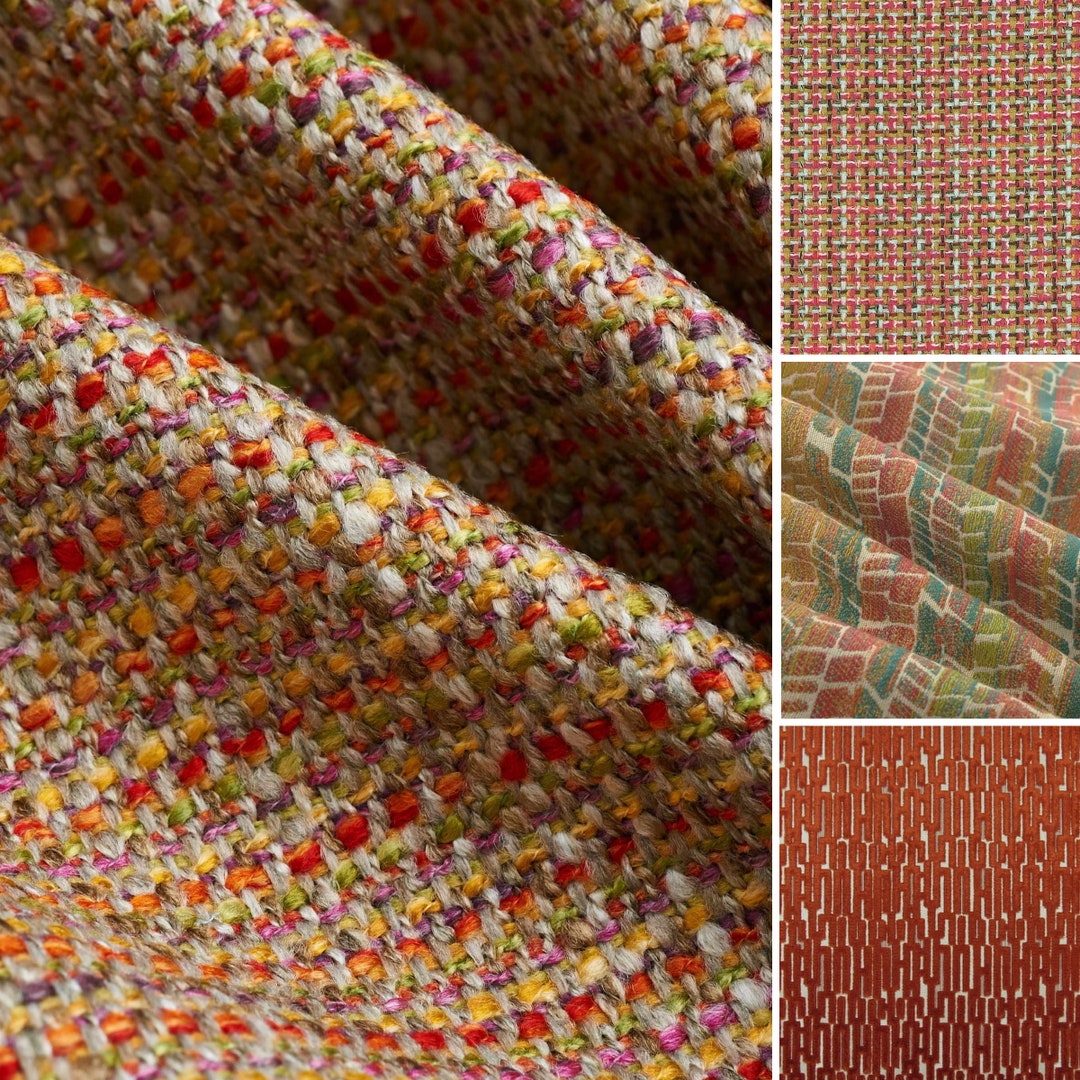 Orange Tweed Upholstery Fabric Multicolored Global Stripe Upholstery ...