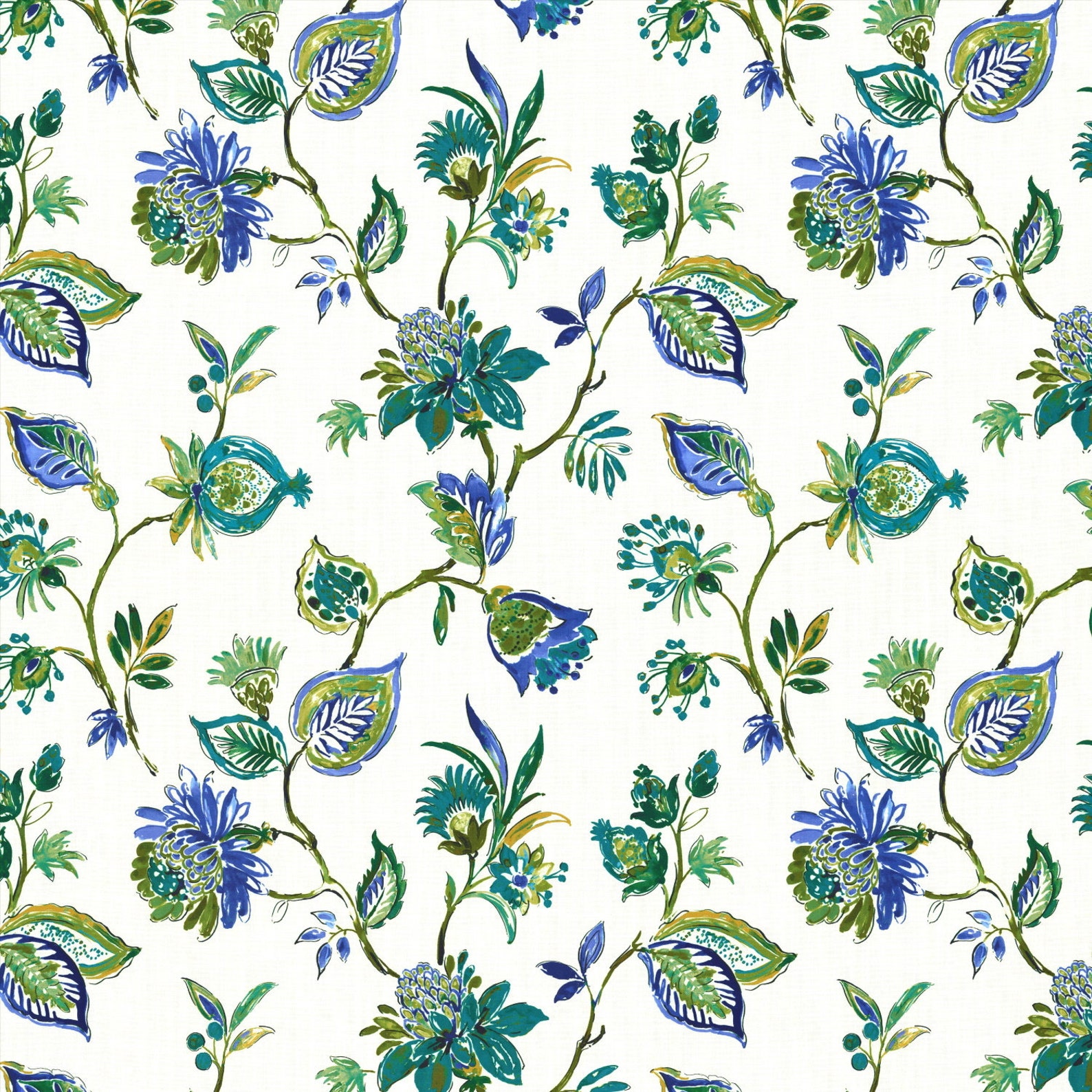 Peacock Blue Floral Upholstery Fabric for Furniture and Window - Etsy