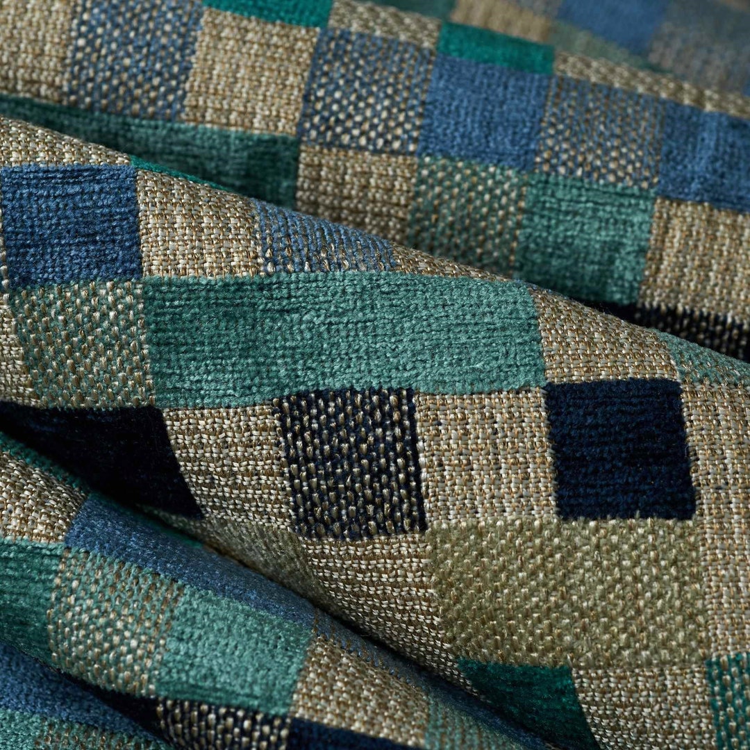 Turquoise Upholstery Fabric Navy Blue Green Geometric Fabric for ...