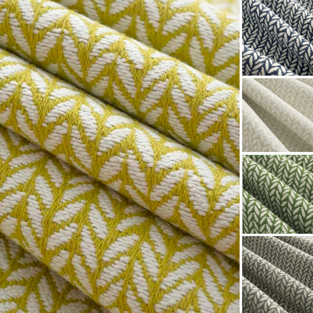 Chartreuse Upholstery Fabric With Leaves Indigo Blue - Etsy