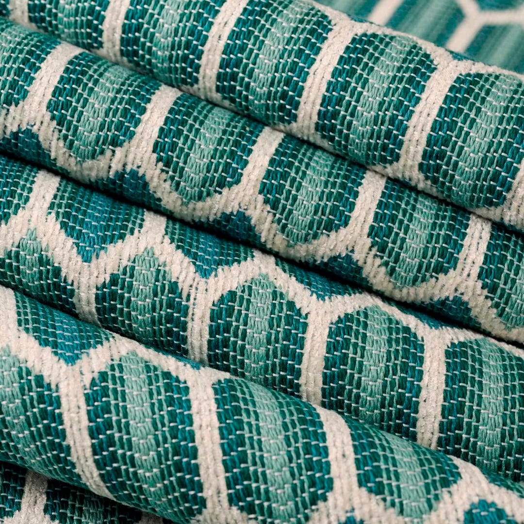 Teal Geometric Upholstery Fabric - Durable Aqua Crypton Fabric for ...