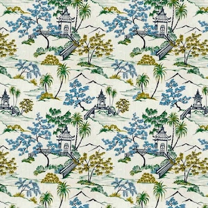 Blue Asian Toile Fabric - Multicolored Embroidered Toile Fabric for ...