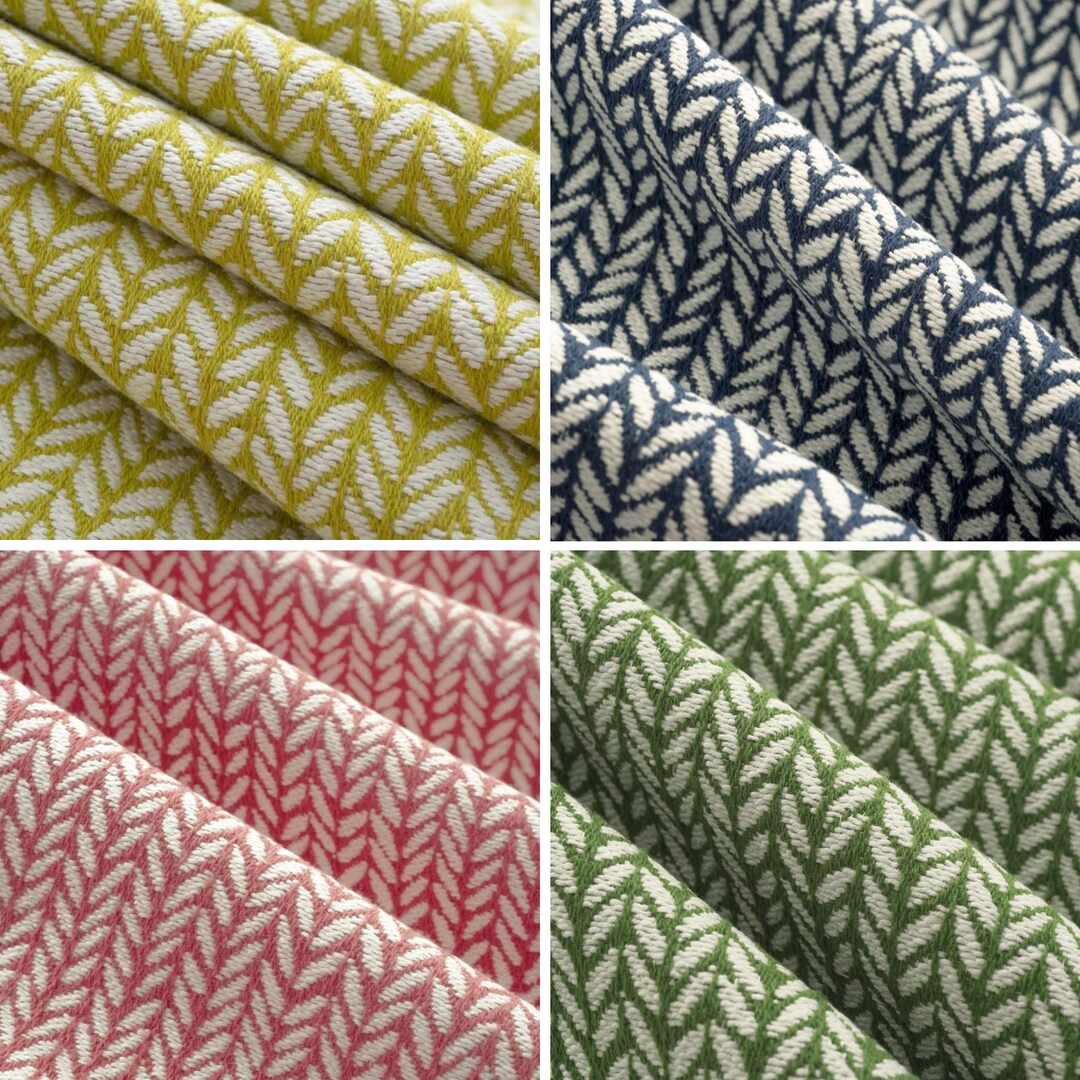 Chartreuse Upholstery Fabric With Leaves Indigo Blue Upholstery Fabric ...