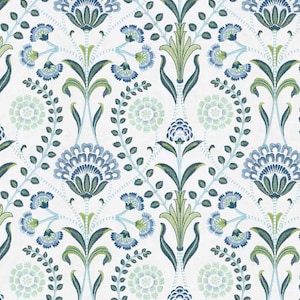 Blue Floral Embroidered Designer Fabric for Curtains and Roman Shades ...