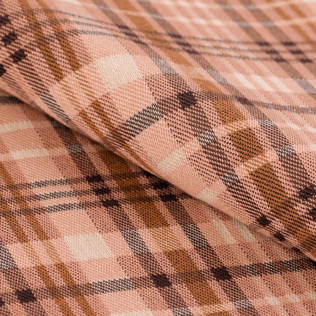 Coral Plaid Upholstery Fabric by the Yard - Peach Color Material for ...