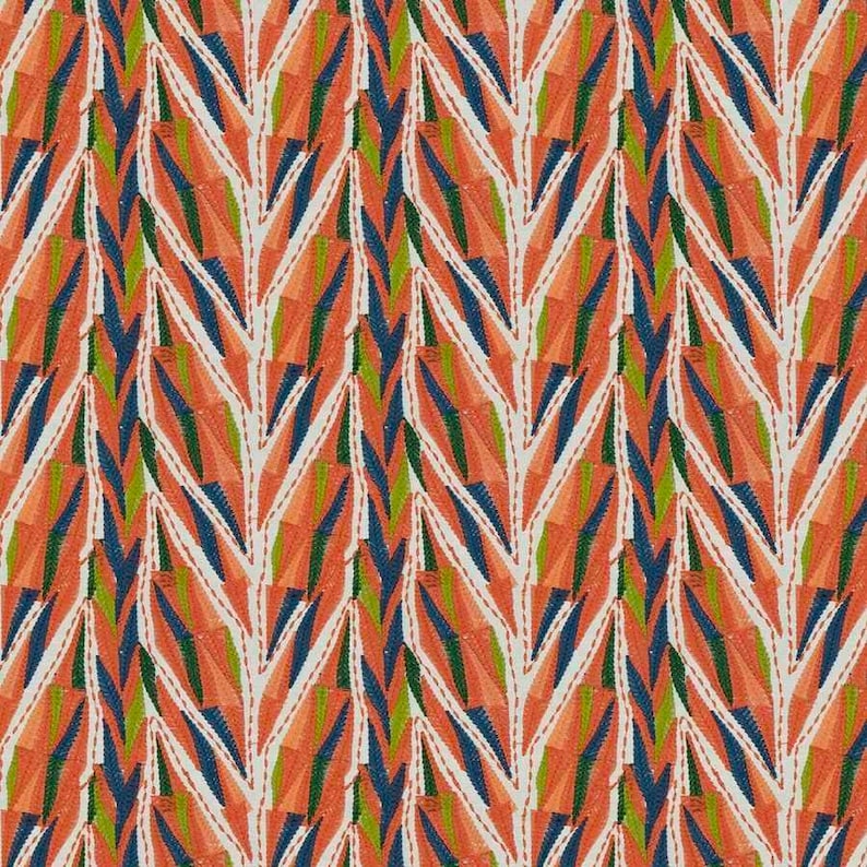 Orange Blue Embroidered Fabric - Multicolored Embroidered Fabric for ...