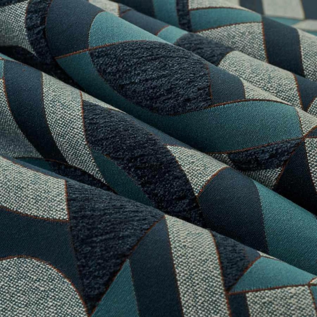 Teal Navy Blue Upholstery Fabric - Multicolored Abstract Fabric for ...