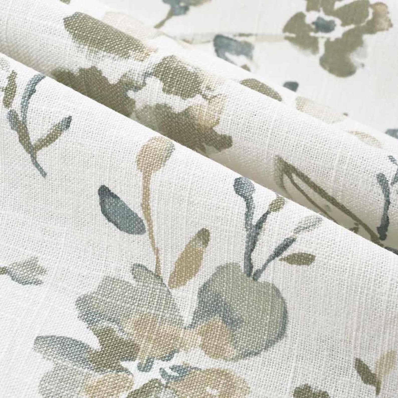Floral Linen Upholstery Fabric: Blue, Grey Botanical Print - 54" Wide ...