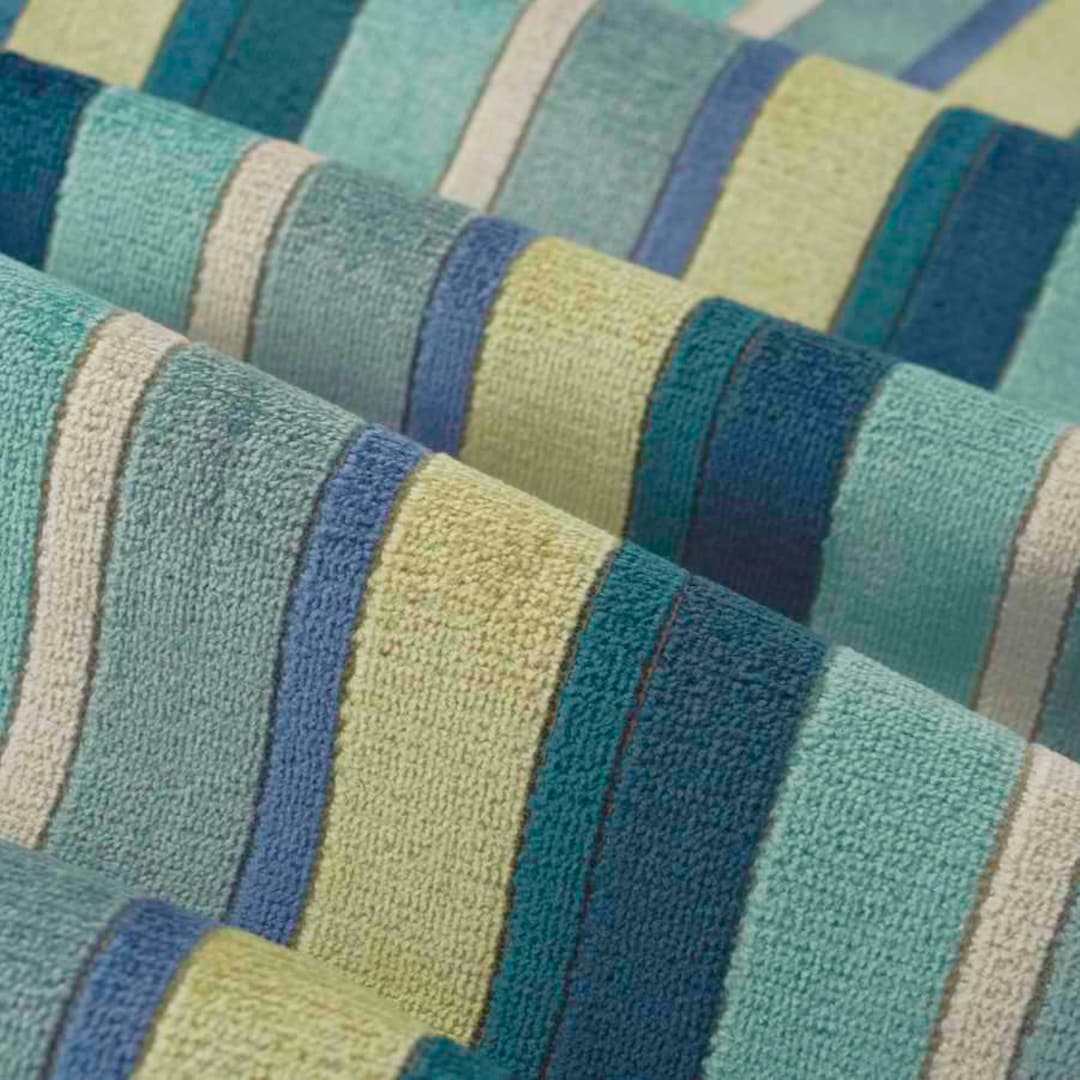 Aqua Blue Velvet Upholstery Fabric - Multicolored Striped Velvet for ...