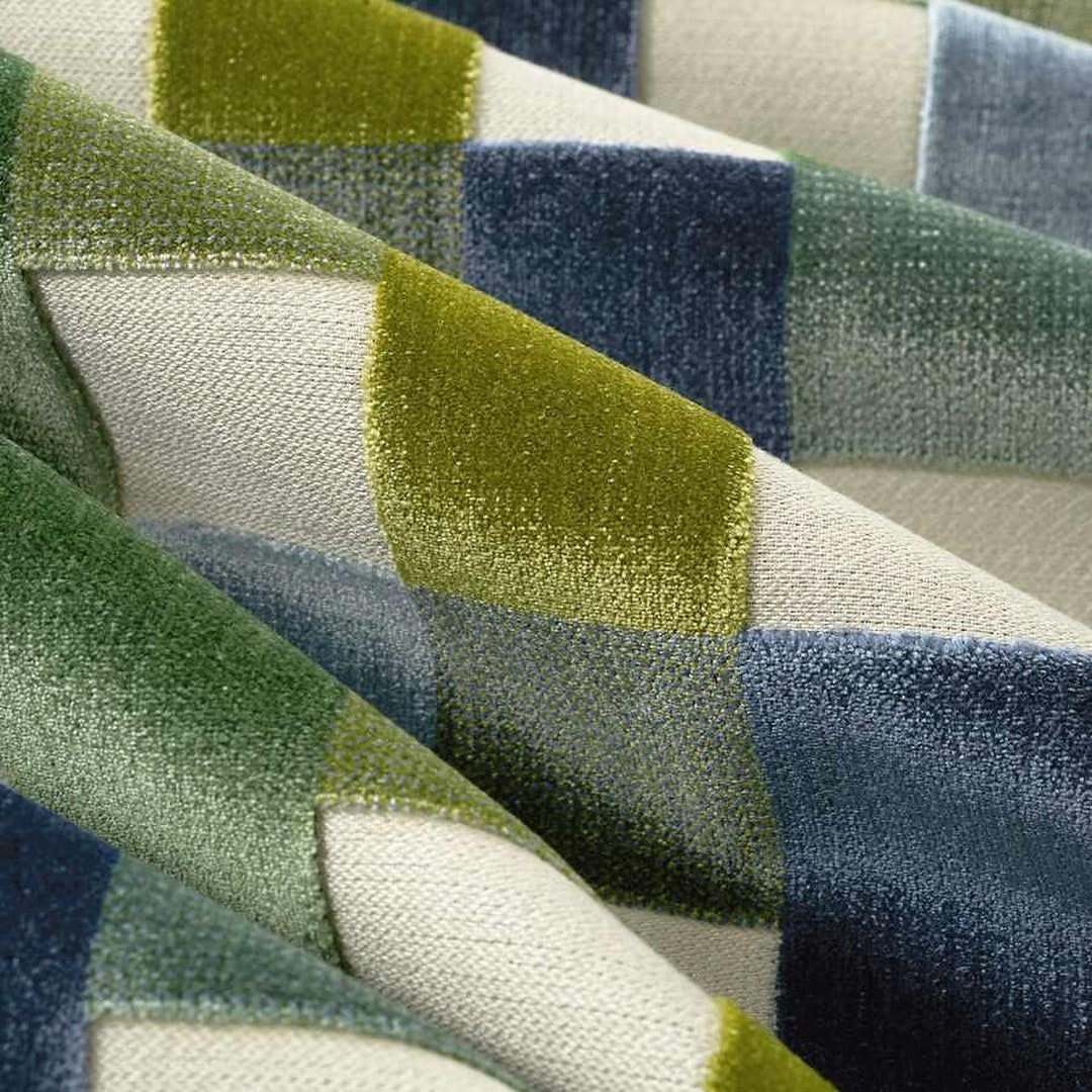 Chartreuse Navy Velvet Upholstery Fabric - Blue Green Geometric Velvet ...